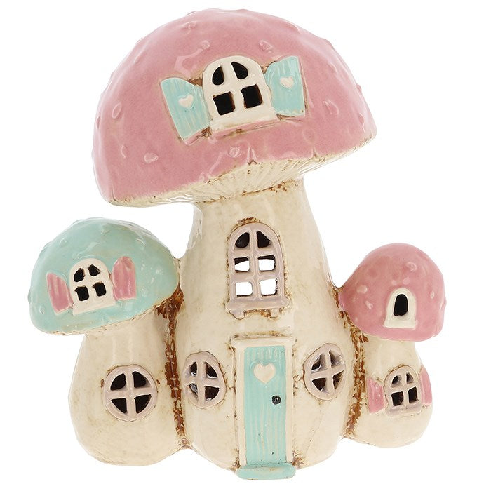 Beige, Aqua & Pink Trio Toadstool House | Village Pottery Tealight Hol ...